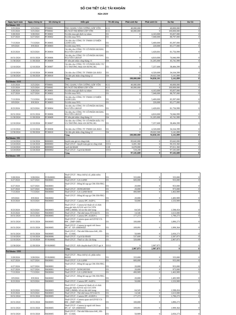 So Chi Tiet Cac Tai Khoan | PDF