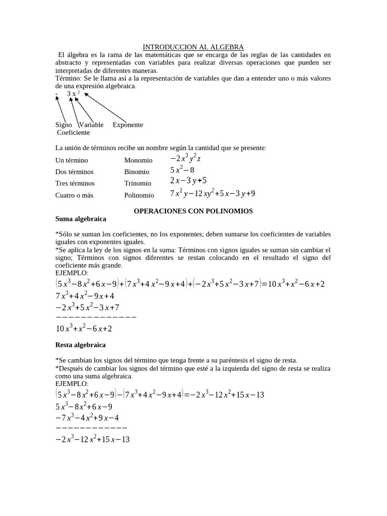 Introducción al Álgebra y Polinomios | PDF
