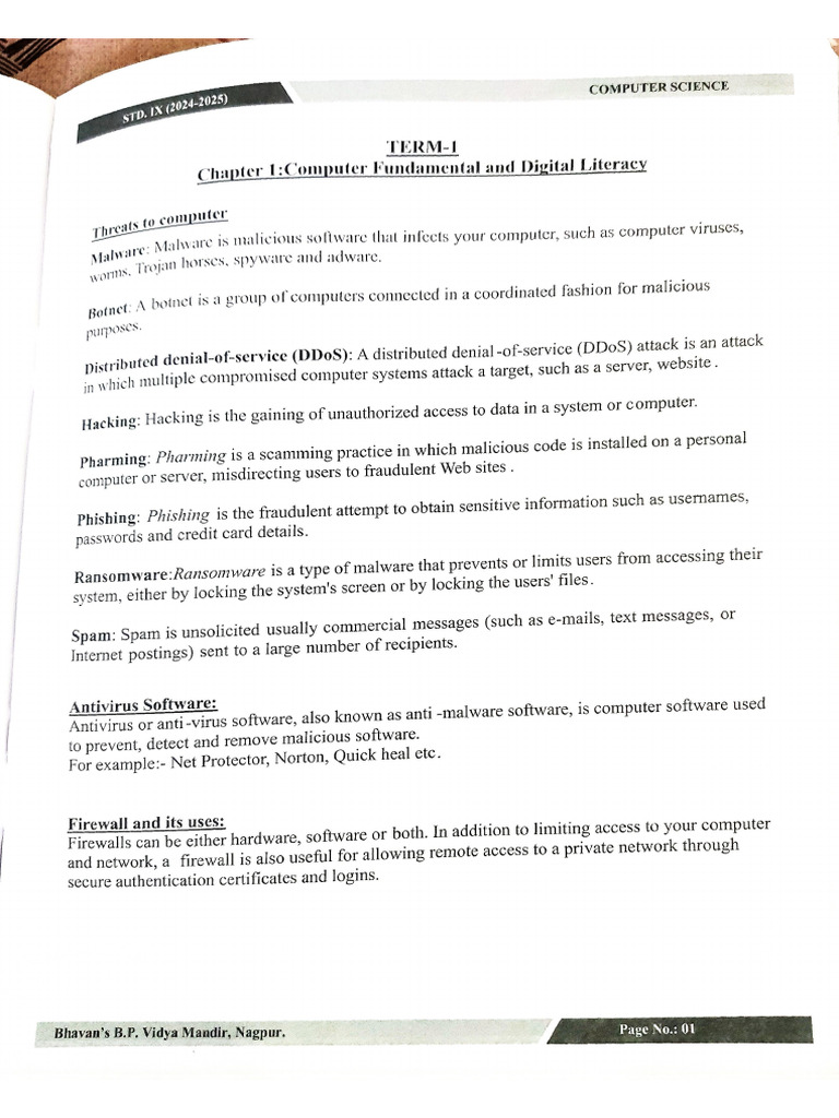 Chapter 1 Computer Science Class 9 | PDF