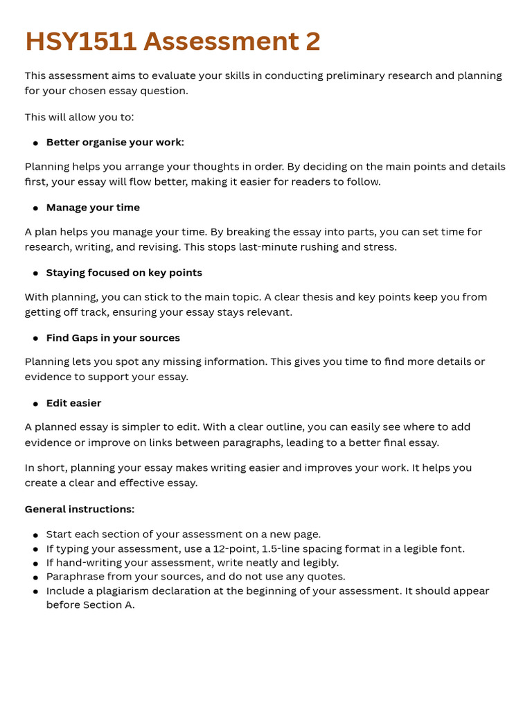 HSY1511 Assessment 2 2025 S1 | PDF | Essays | Writing