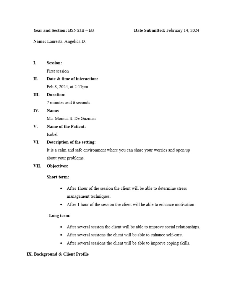 Psychiatric Lab - Process Record - Lauresta | PDF | Mental Health ...
