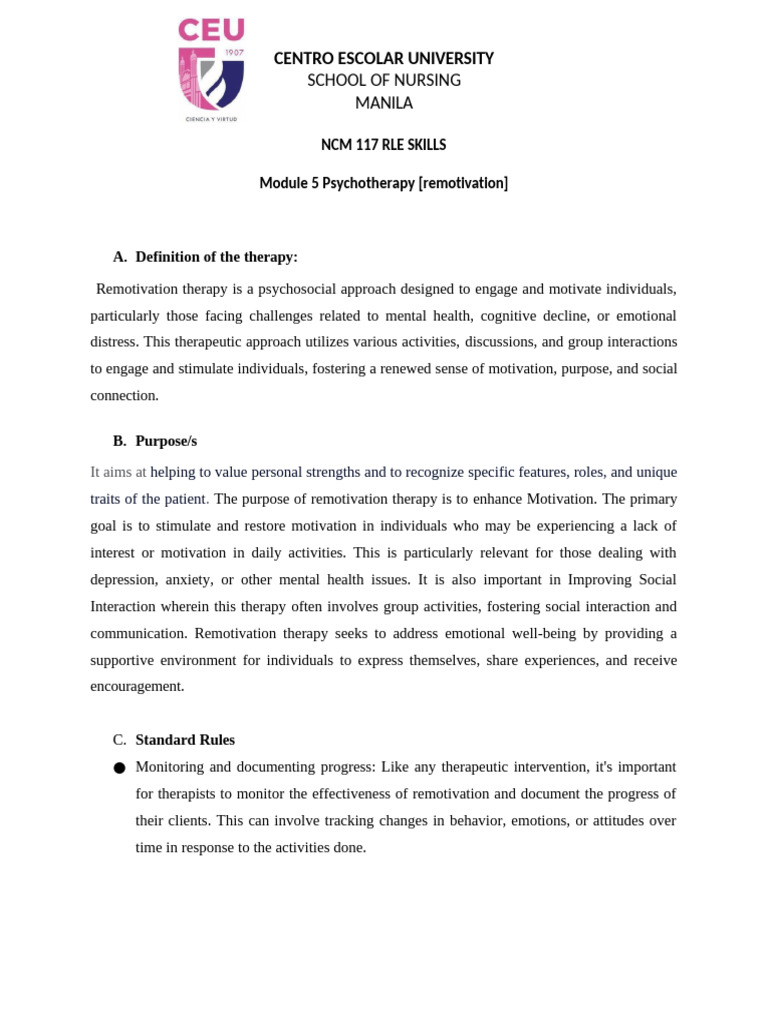 Remotivation-Therapy | PDF | Psychotherapy | Mental Health