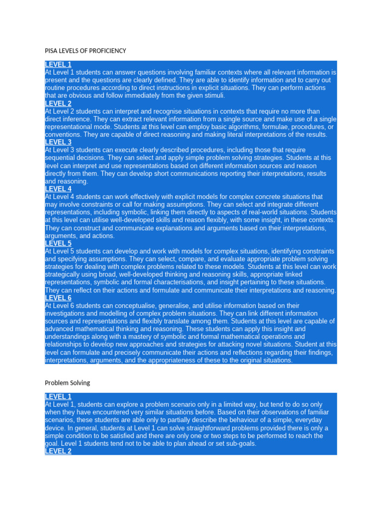 Pisa Levels of Proficiency | PDF | Creativity | Thought