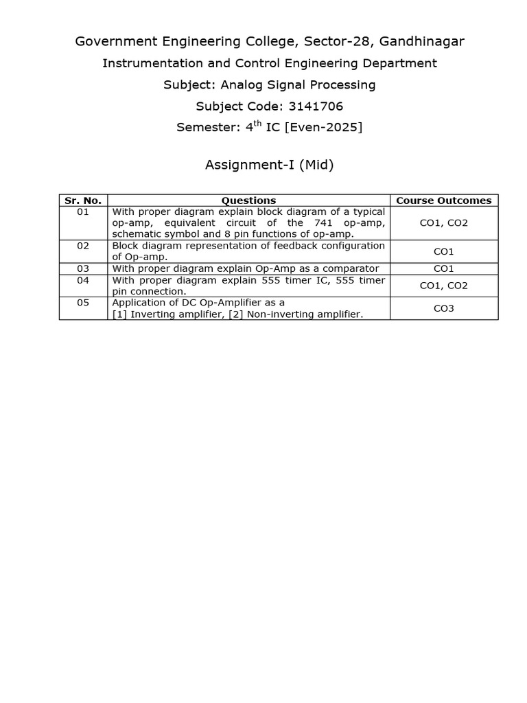 Assignment For Analog Signal Processing (3141706) - MID | PDF