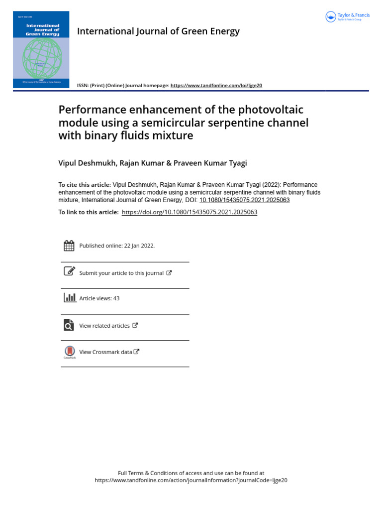 4 - International Journal of Green Energy | PDF | Photovoltaics | Liquids