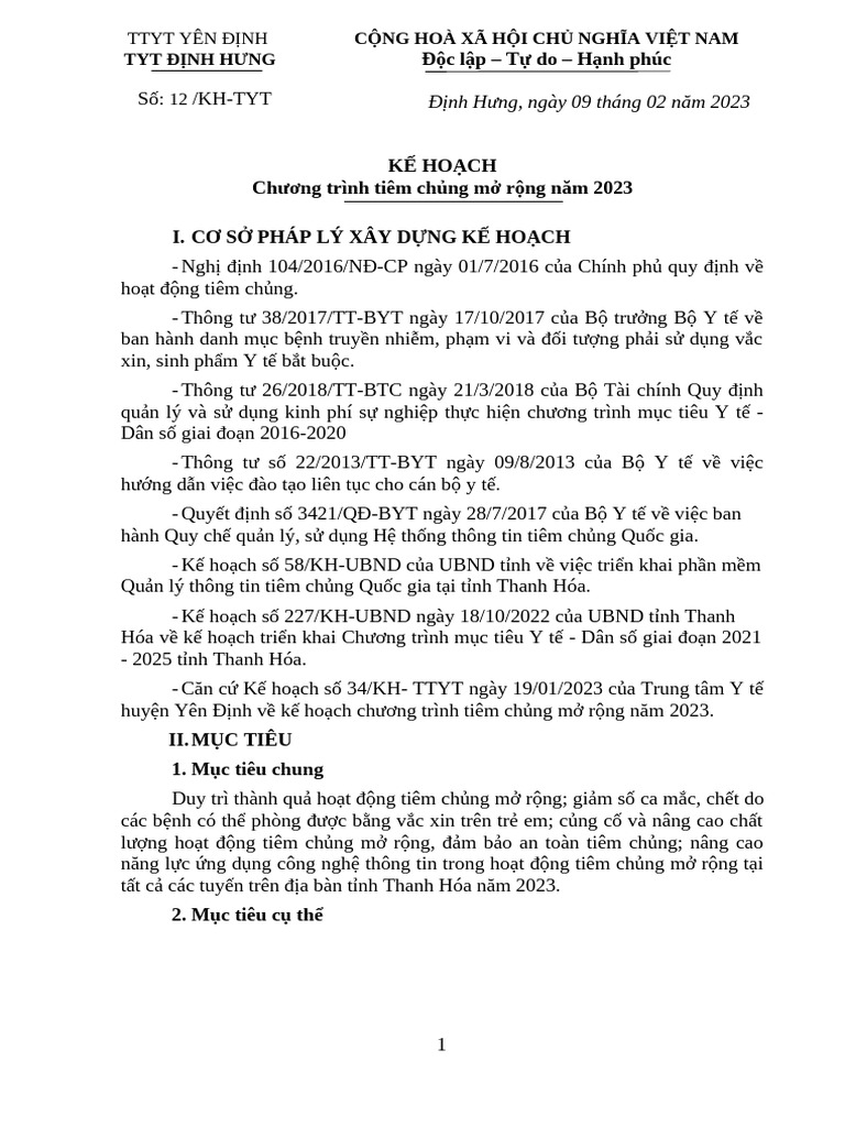 Xây D NG KH Tiêm CH NG 2023 | PDF