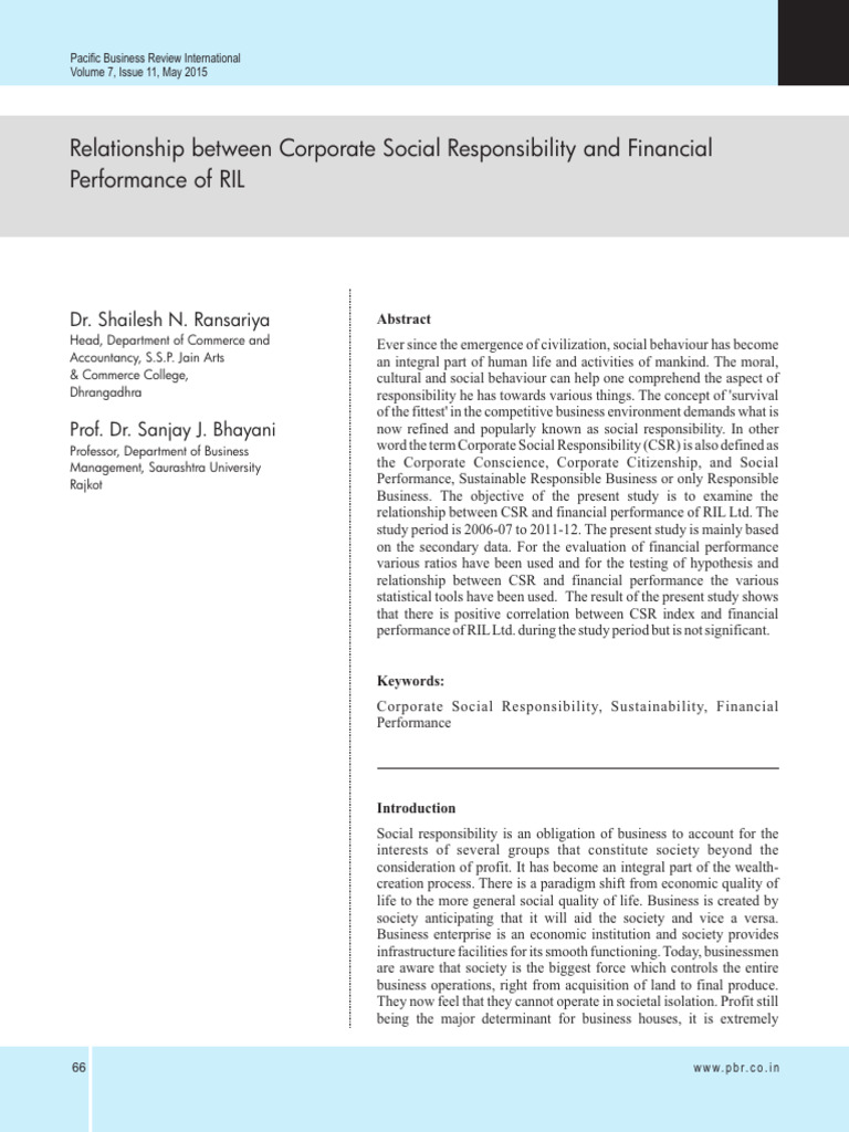 CSR and Financial Performance of RIL | PDF | Corporate Social ...