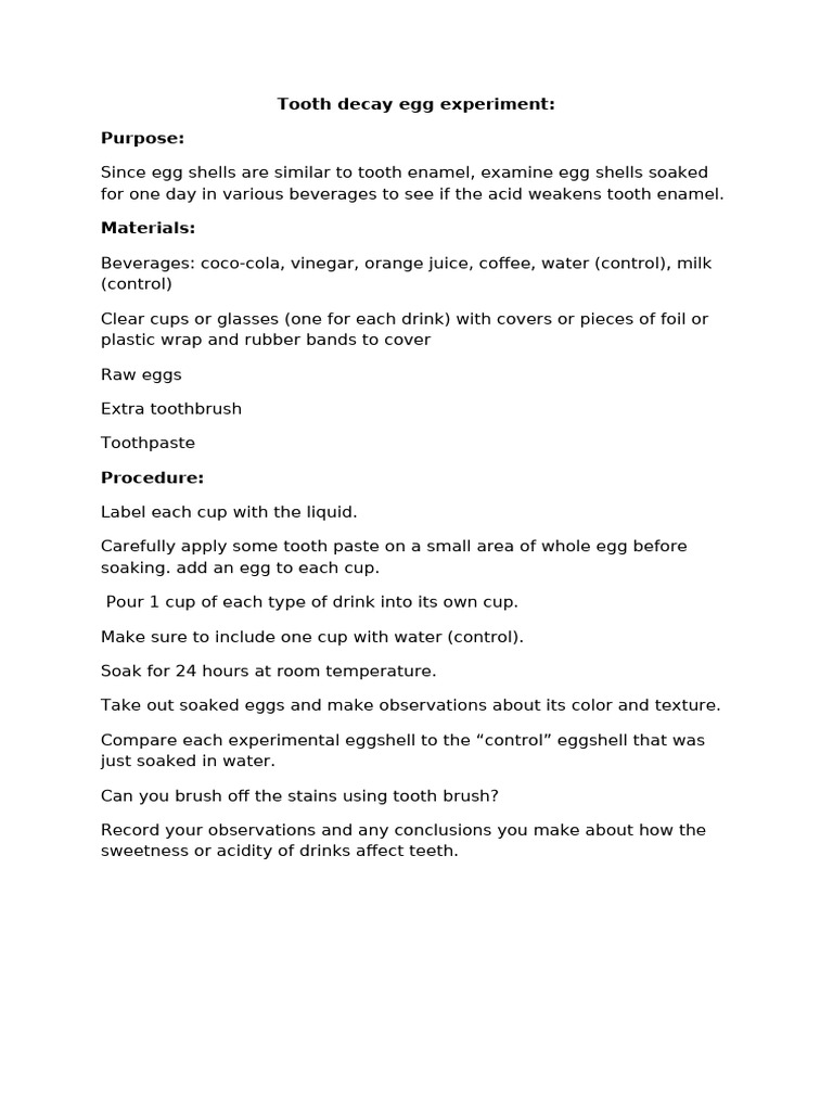 Tooth Decay Egg Experiment | PDF
