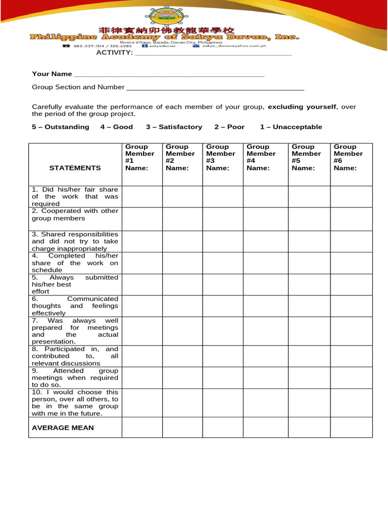 Team Member Evaluation Form | PDF
