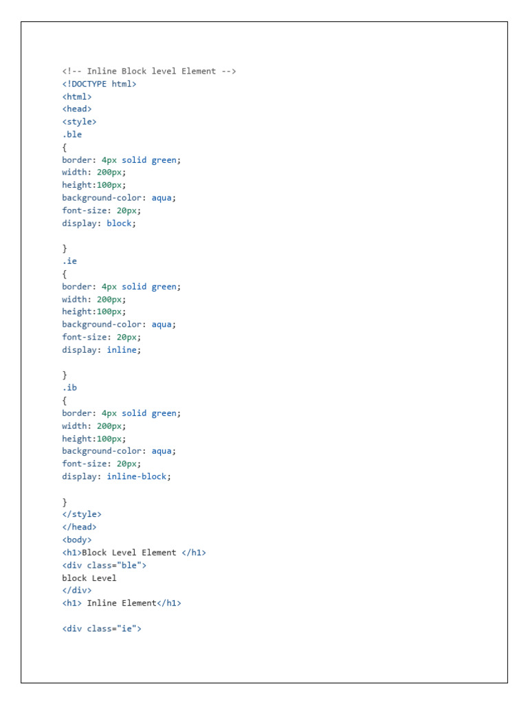 Inline Block Level Element | PDF