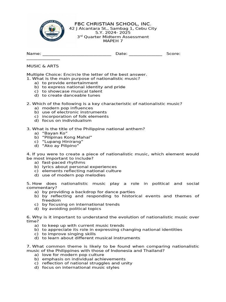 MAPEH7 - 3rd Quarter Midterm Assessment | PDF | Vitamin