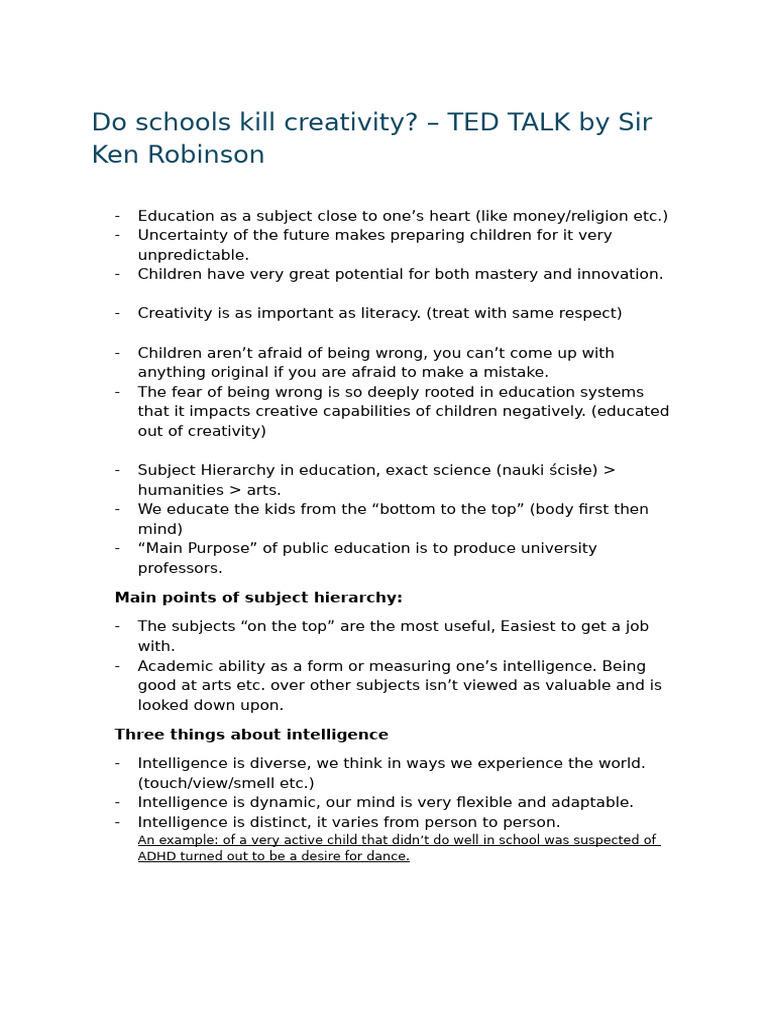 Do Schools Kill Creativity | PDF