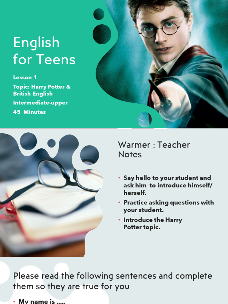 English For Teens: Lesson 1 Topic: Harry Potter & British English ...