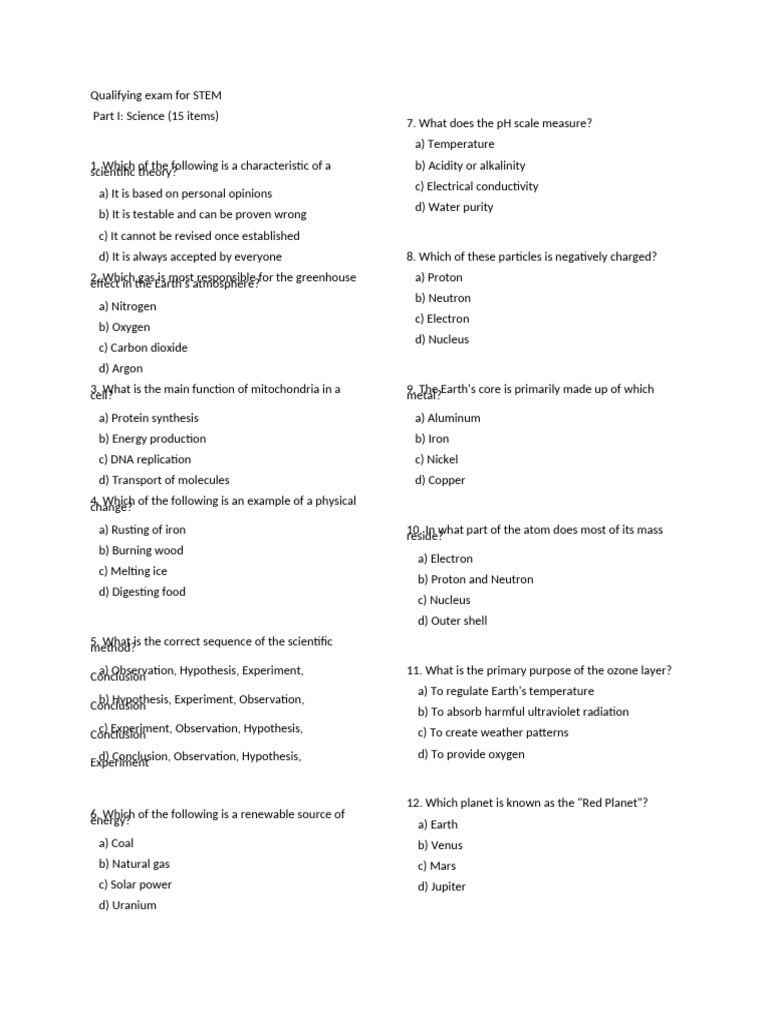 STEM Qualifying Exam Questions | PDF | Force | Proton