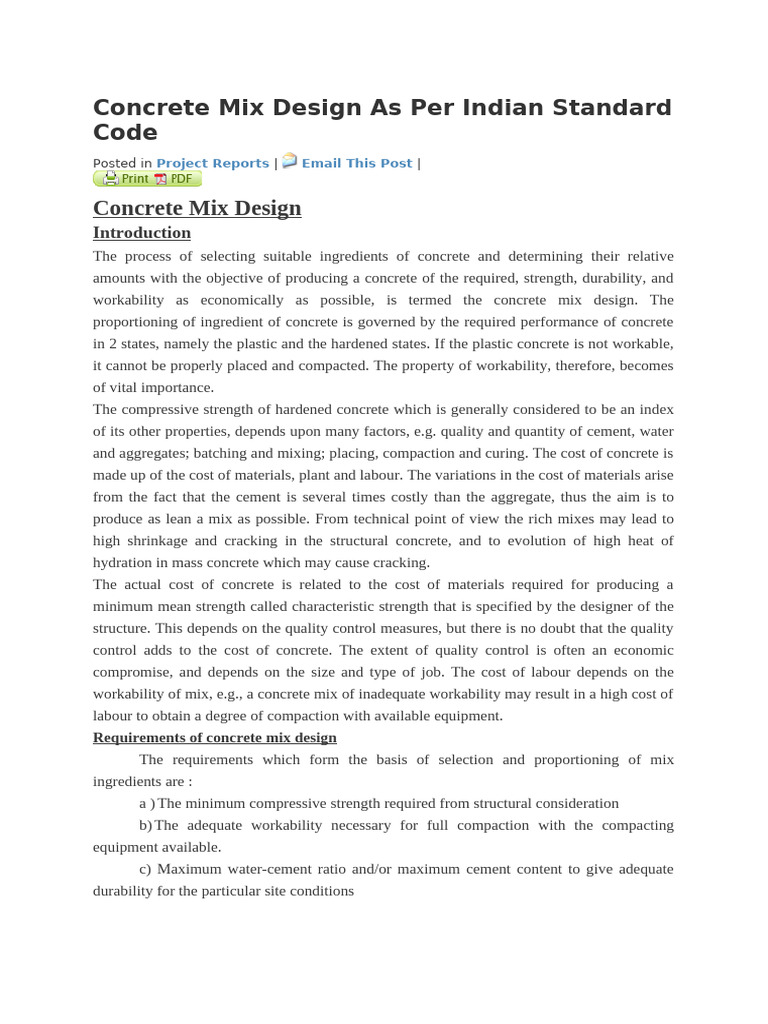 Concrete Mix Design Standards in India | PDF | Concrete | Cement