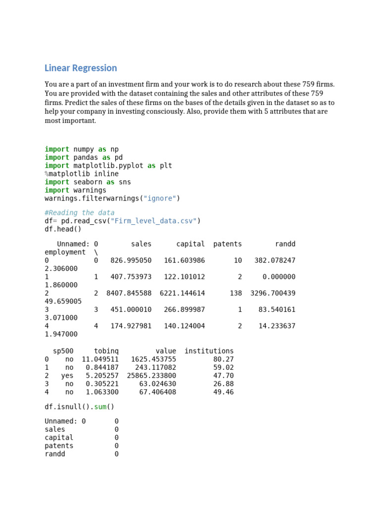 Linear Regression - 25mar2025 | PDF | Skewness | Statistical Analysis