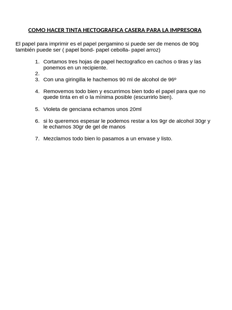 Como Hacer Tinta Hectografica Casera para La Impre | PDF