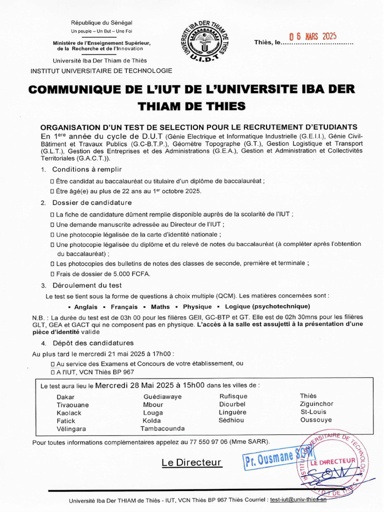Test IUT 2025 DUT | PDF