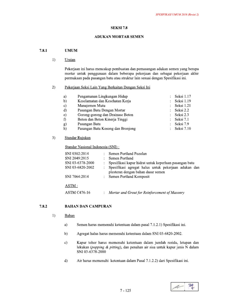 Divisi 7.6 - 7.9 Mortar, Pasangan Batu, Bronjong | PDF