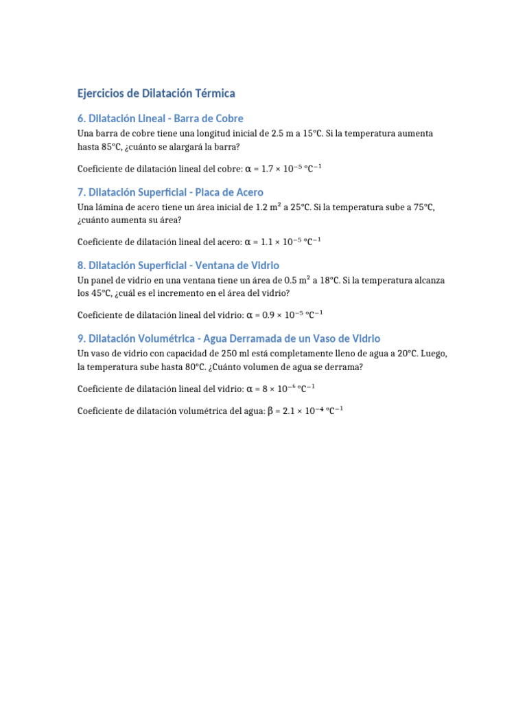 Ejercicios Dilatacion Termica | PDF