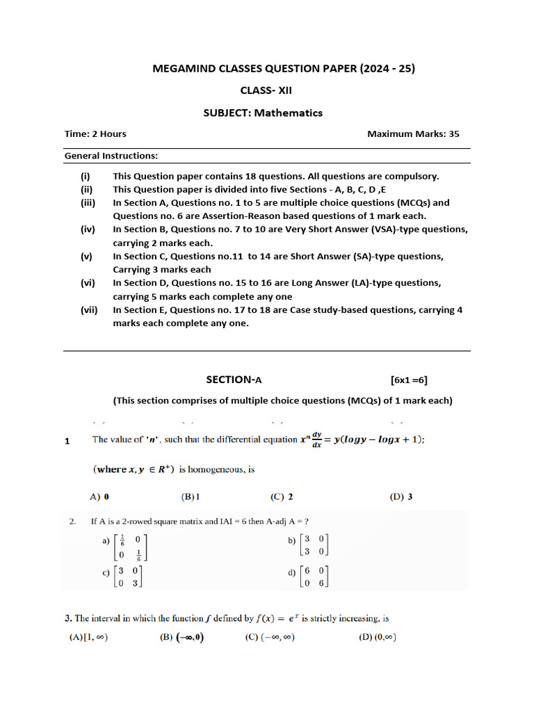 Megamind Classes Question Paper 1 | PDF