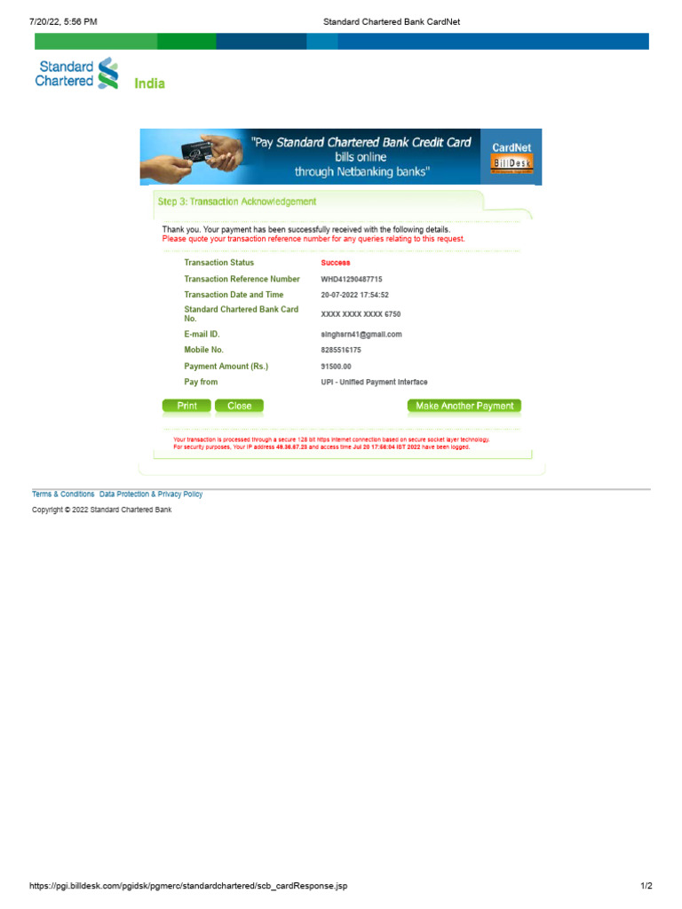 Standard Chartered Bank CardNet | PDF