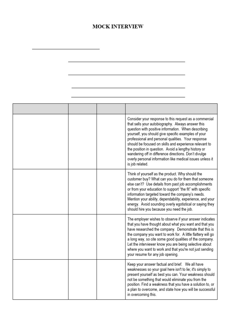 Form JOB 005 Job Ready Mock Interview Rev 072921 | PDF | Skill | Employment