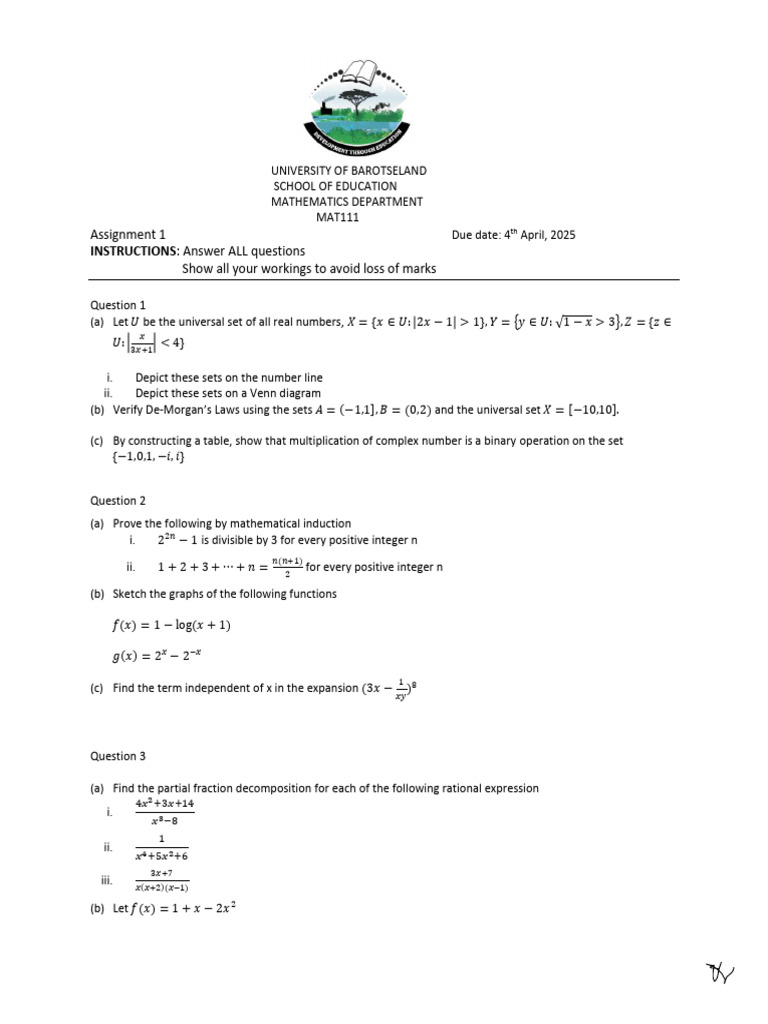 MAT111 Assignment 1 | PDF
