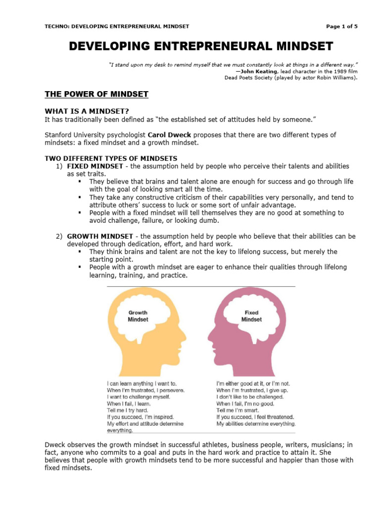 Cultivating an Entrepreneurial Mindset | PDF | Mindset | Entrepreneurship