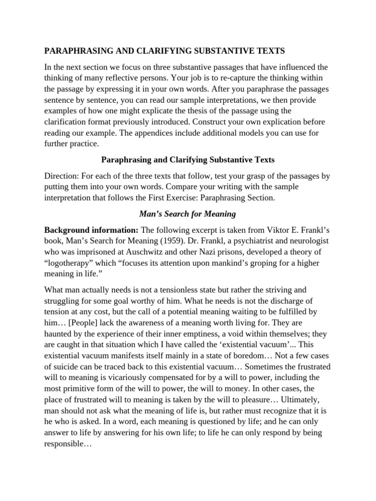 Paraphrasing and Clarifying Substantive Texts | PDF