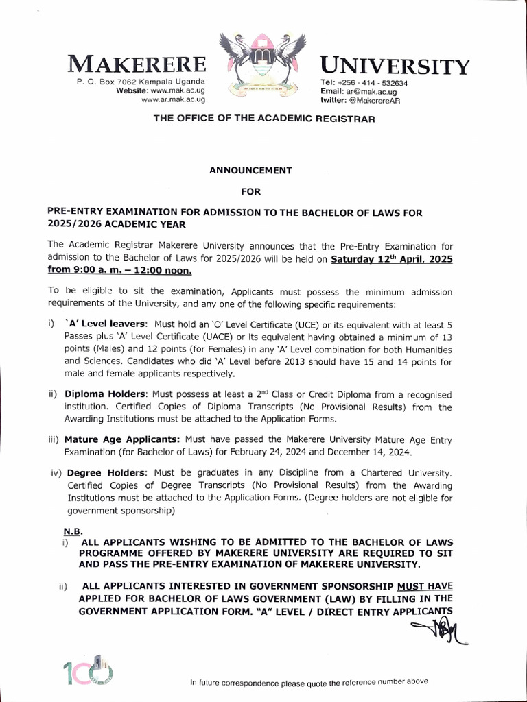 2025 2026 Bachelor of Laws Pre Entry Advert | PDF | Diploma