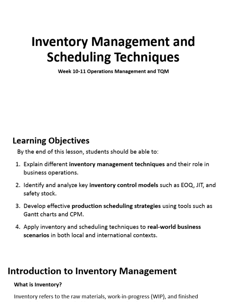 Inventory Management and Scheduling Techniques | PDF | Inventory | Lean ...