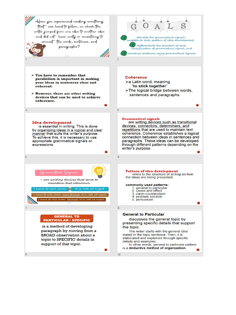 q4l1 - Grammatical Signals and Patterns of Idea Devt | PDF