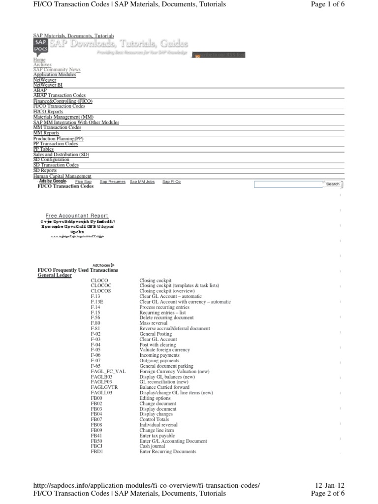 FICO Tcodes | PDF | Sap Se | Enterprise Resource Planning