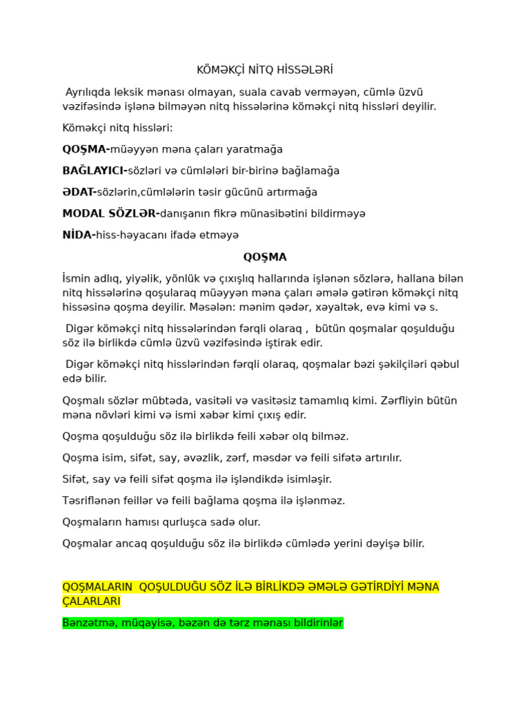 KÖMƏKÇİ NİTQ HİSSƏLƏRİ | PDF