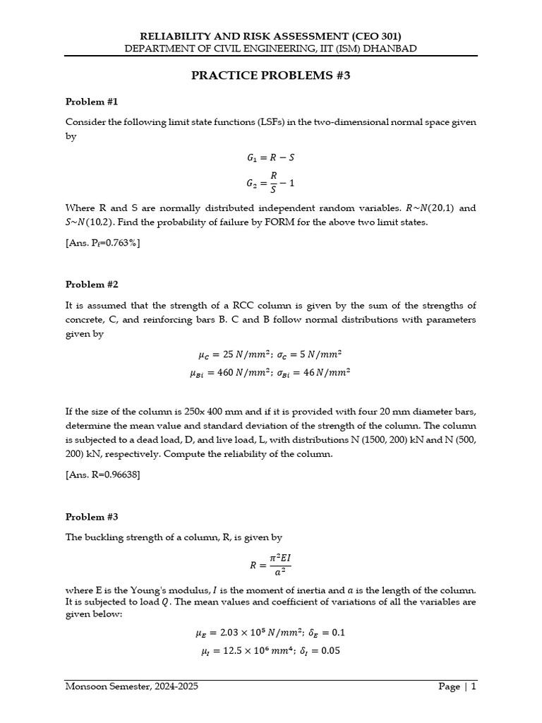 Reliability and Risk Assessment Problems | PDF