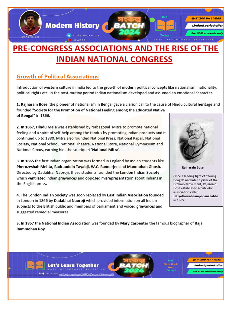 25 Pre Congress Associations and The Rise of Indian National Congress - Note Book (1) (1 ...