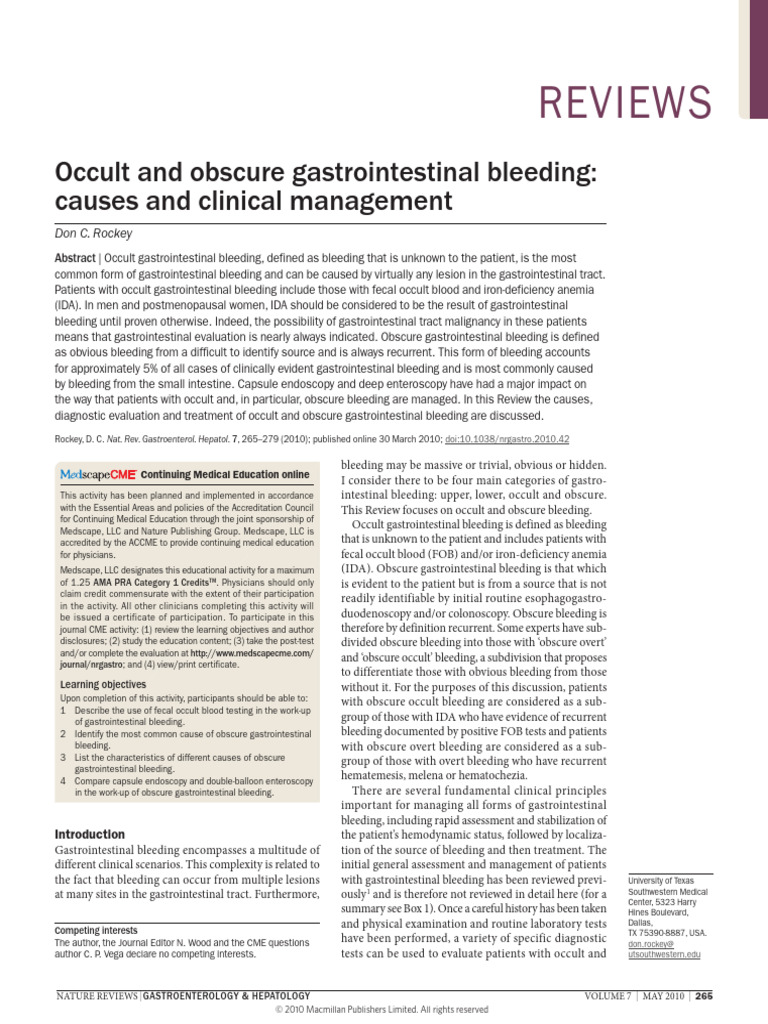 Occult and Obscure GI Bleeding Management | PDF | Colonoscopy ...