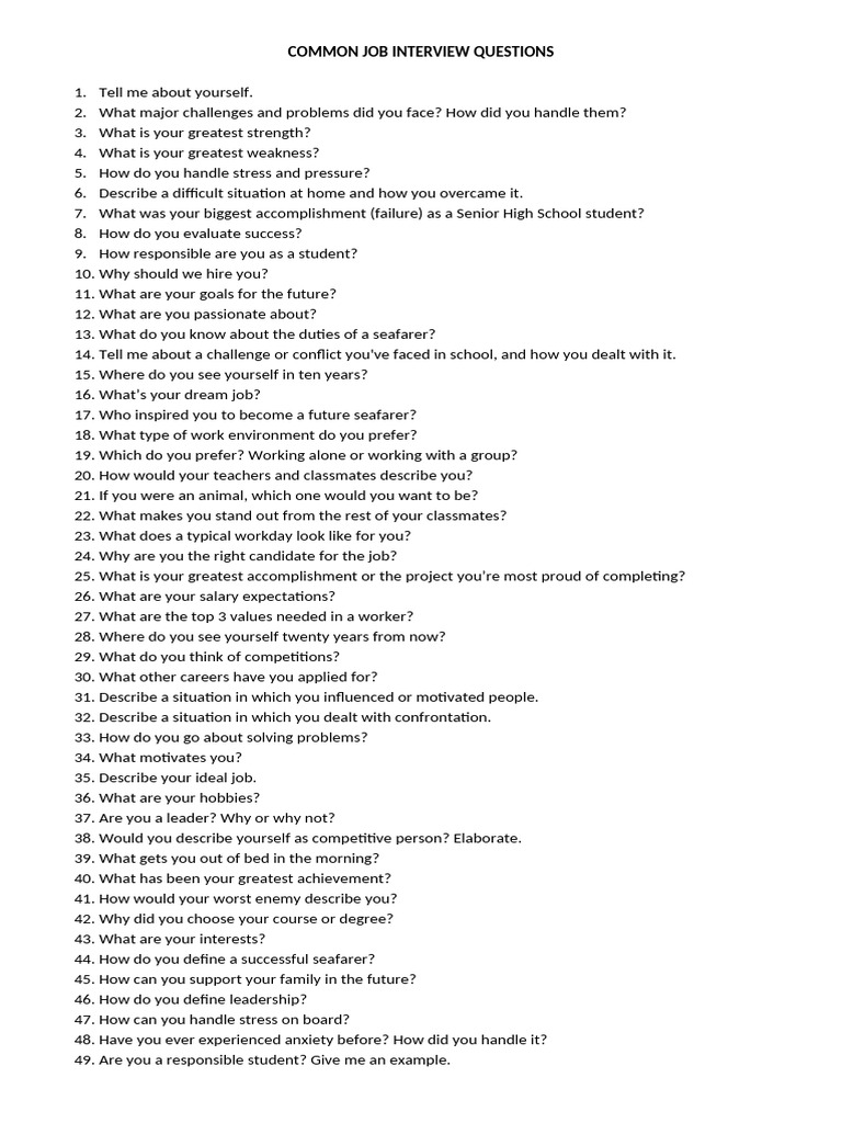 Common Job Interview Questions | PDF