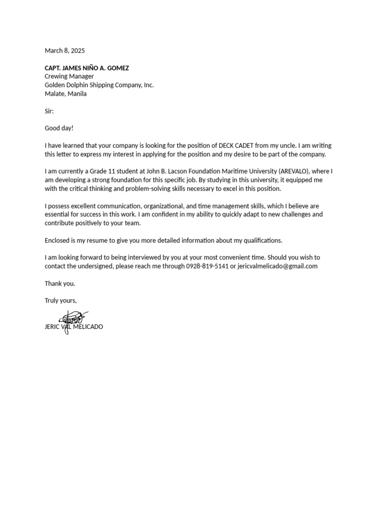 Melicado, Jeric Val Application Letter PT | PDF