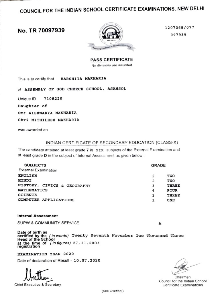 10th Certificate | PDF