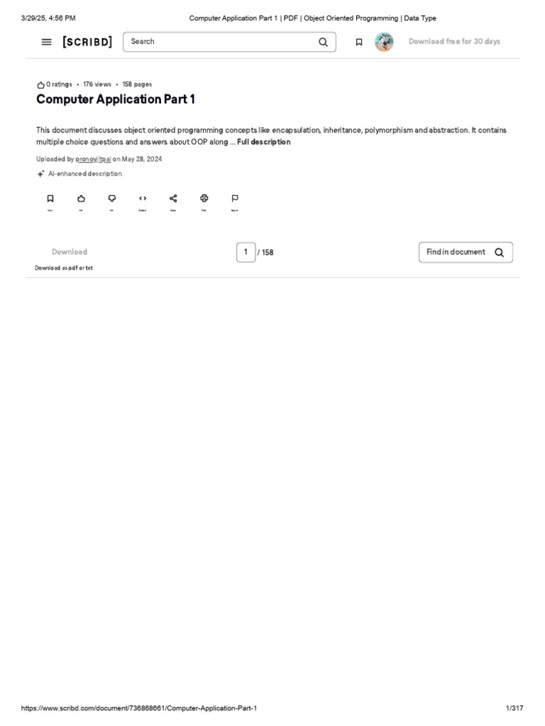 Computer Application Part 1 _ PDF _ Object Oriented Programming _ Data Type | PDF | Object ...