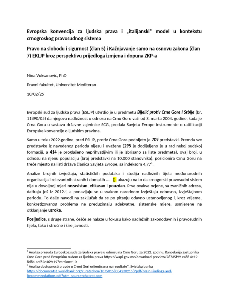 Evropska Konvencija Za Ljudska Prava I | PDF