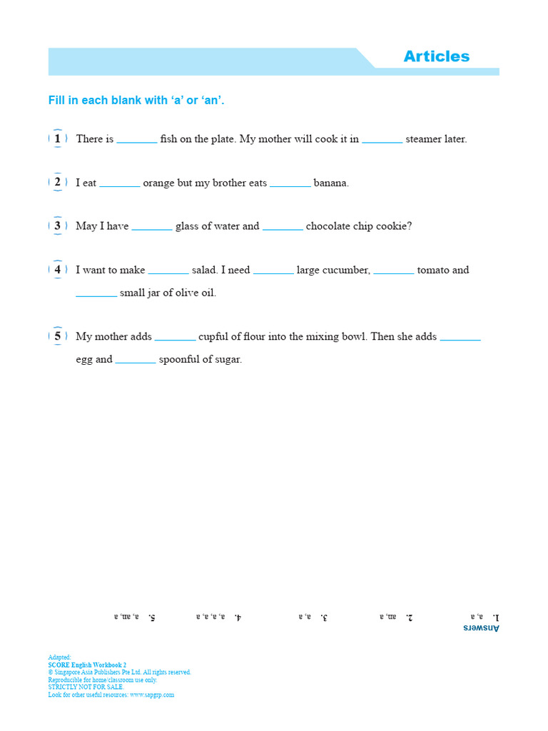 English Workbook 2: Articles Practice | PDF