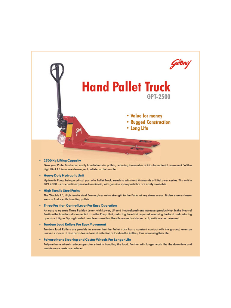 Godrej GPT 2500 Hand Pallet Truck | PDF | Pallet | Truck