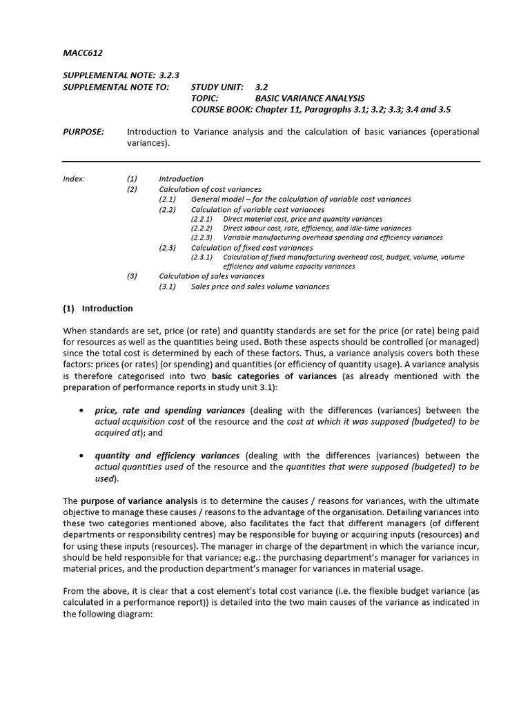 Basic Variance Analysis Overview | PDF | Labour Economics | Variance