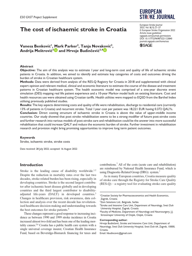 Benkovic 2023 | PDF | Stroke | Health Care