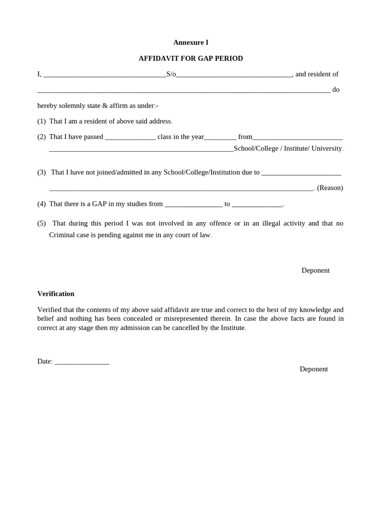 Gap Affidavit Format for Admission | PDF