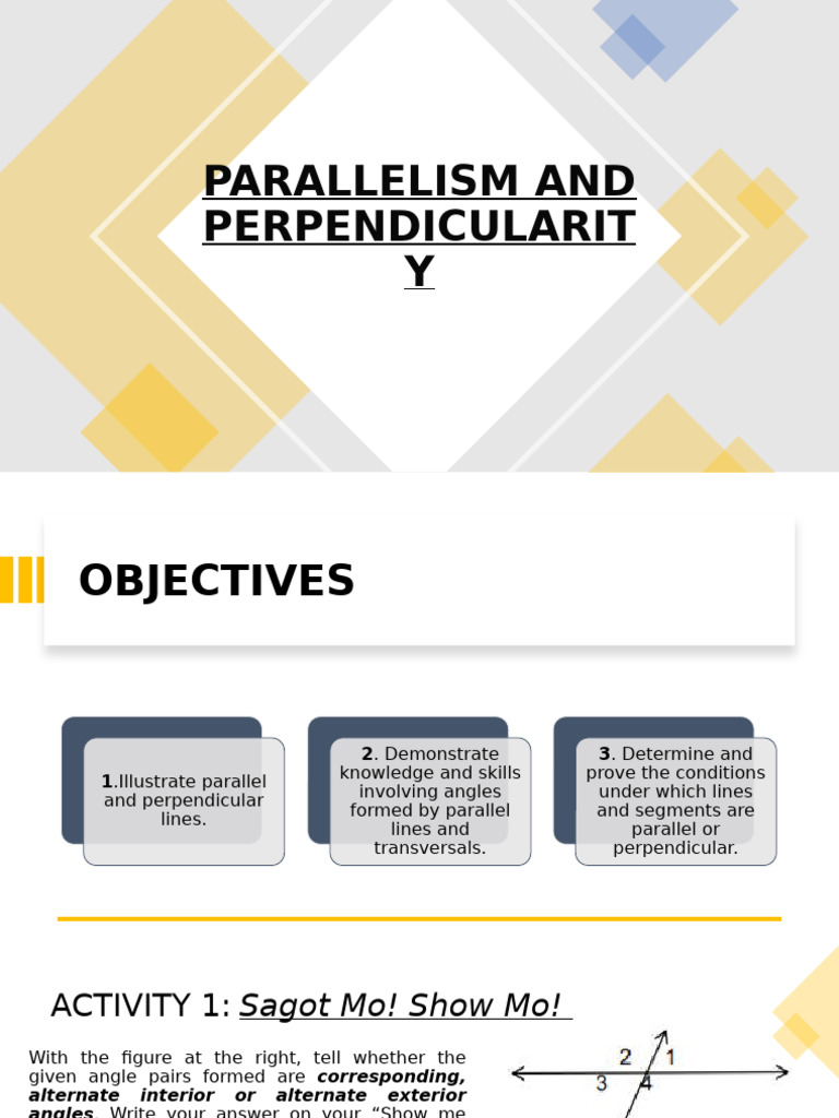 PARALLELISM-AND-PERPENDICULARITY. (1) | PDF | Perpendicular | Line ...