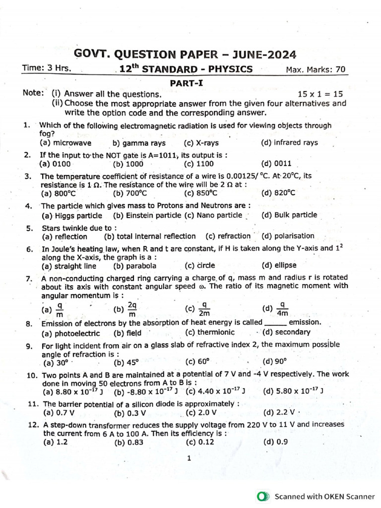 Class 12 Deiva Physics Question Bank | PDF